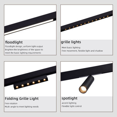DC 48V Magnetic Track Light ฝังพื้นผิวไฟสปอตไลต์กระจังหน้าแบบฝังตัว